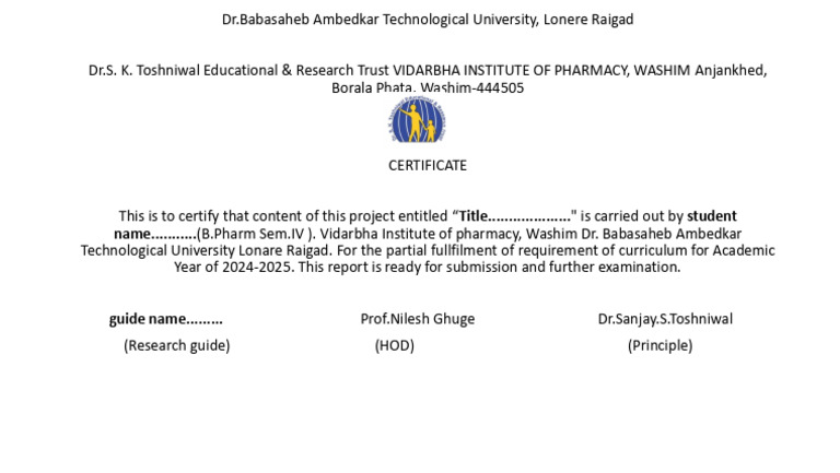 This Is To Certify That Content of This Project Entitled ": Title.................... Student ...