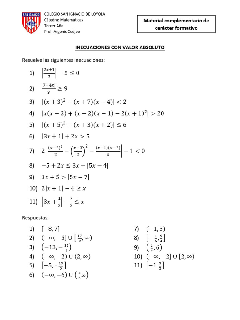 Inecuaciones con Valor Absoluto: Ejercicios | PDF