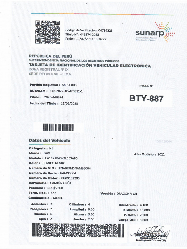 Tarjeta de Propiedad BTY-887 | PDF