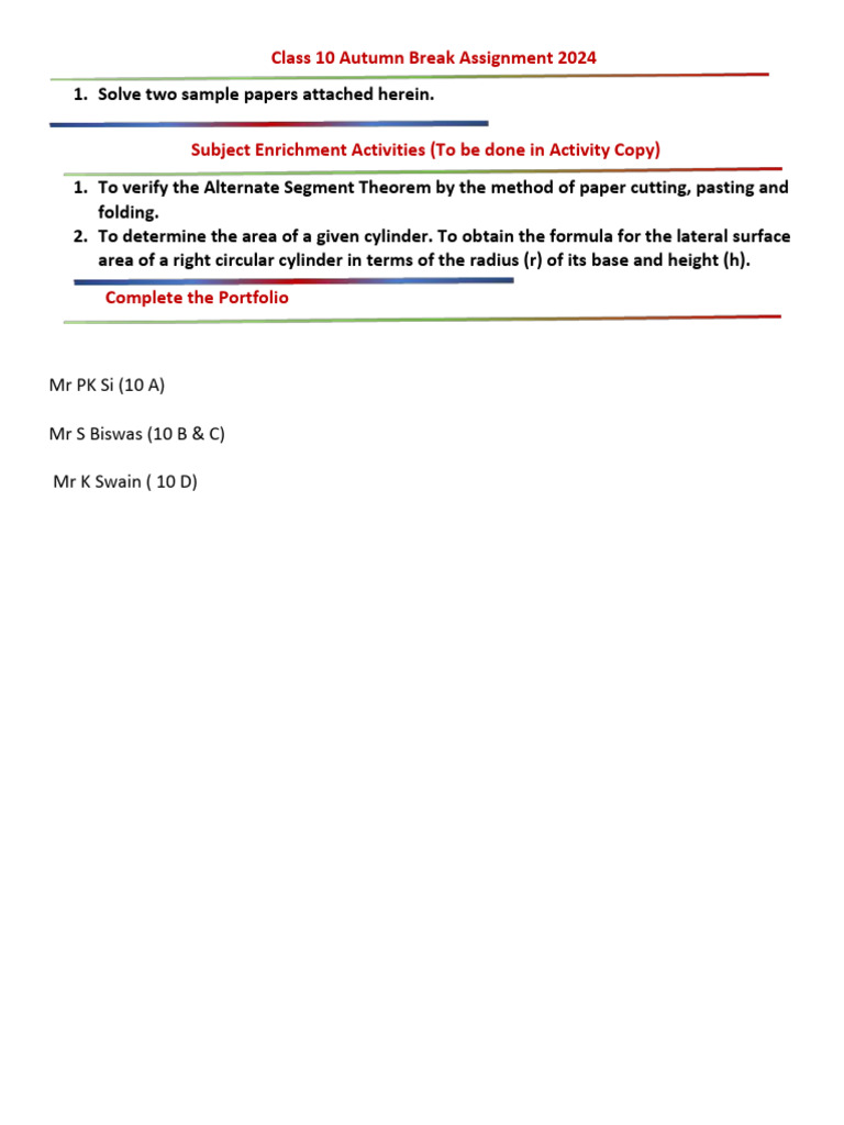 10 Autumn Break HW 2024 | PDF