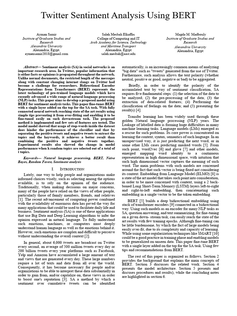 4 - 21 - Sentiment Analysis Using BERT - ICCTA - 2021 | PDF | Applied Mathematics | Learning