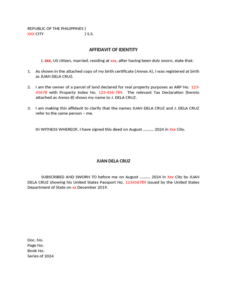 Generic - Affidavit of Identity | PDF | Politics