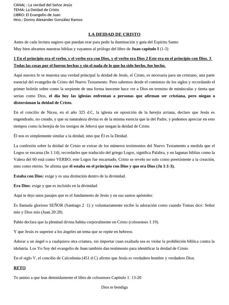 La Deidad de Cristo en el Evangelio de Juan | PDF | Cristo (título ...
