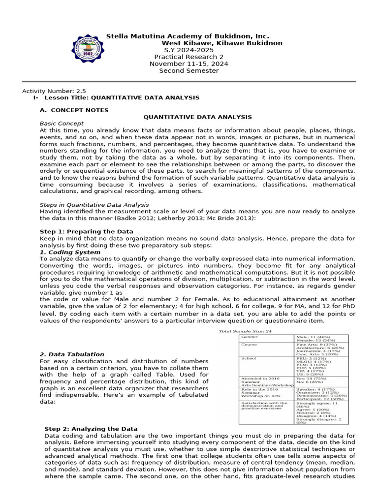 2nd Sem - PR2 2.5 Handouts | PDF | Statistics | Mean