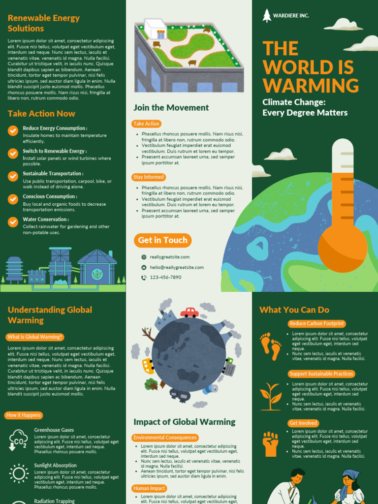 Green Illustrative Climate Change Global Warming Trifold Brochure | PDF
