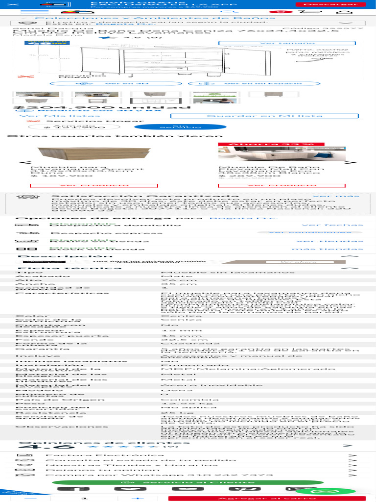 Mueble De Baño Dena Ceniza 76x34.4x32.5 Cm NO Inc… | PDF