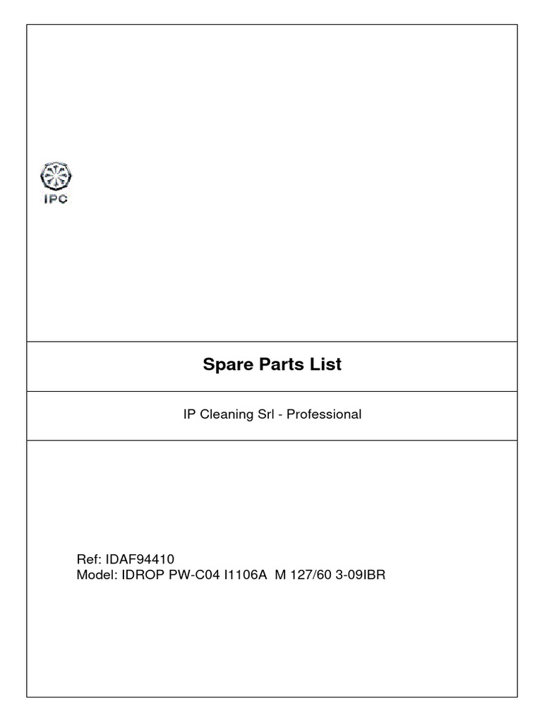 Spare Parts List: IP Cleaning SRL - Professional | PDF