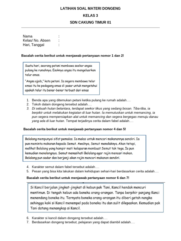 Latihan Soal Materi Dongeng | PDF