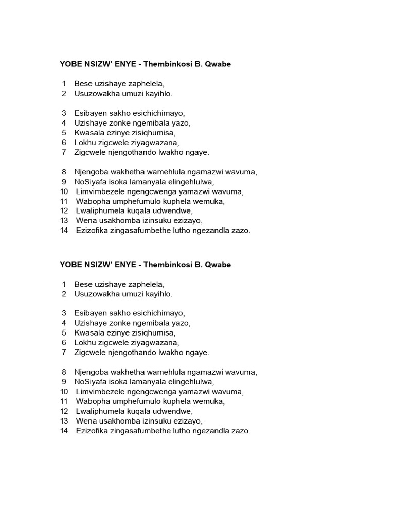 YOBE NSIZW' ENY Study Poem | PDF
