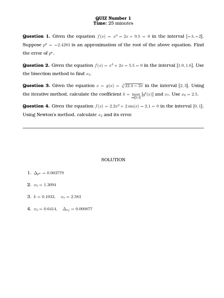 Calculus Quiz: Root Finding Methods | PDF | Teaching Methods & Materials