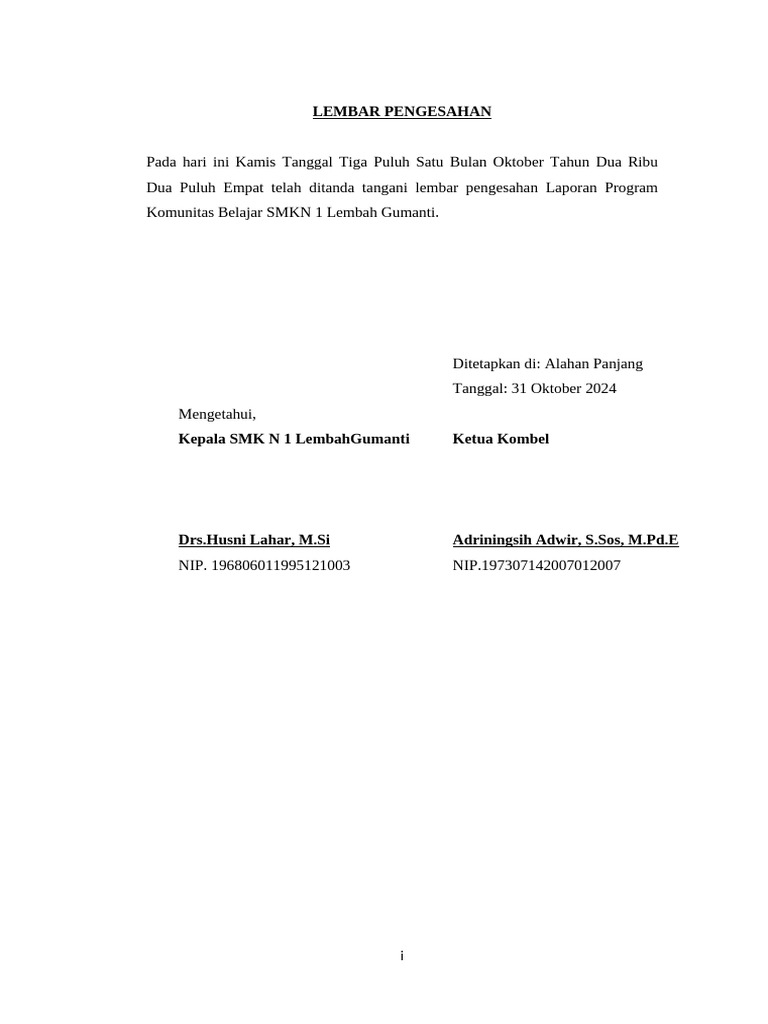 Lembar Pengesahan Program Karir | PDF