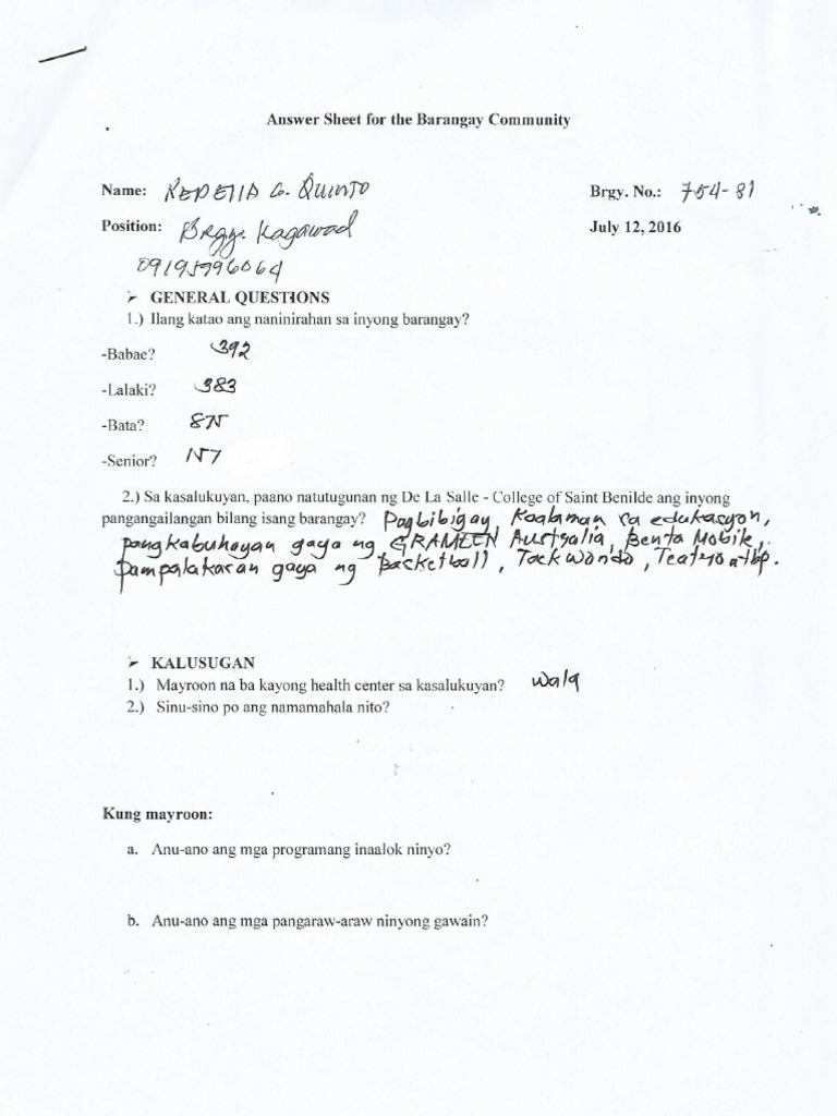 CSB Answer Sheet | PDF
