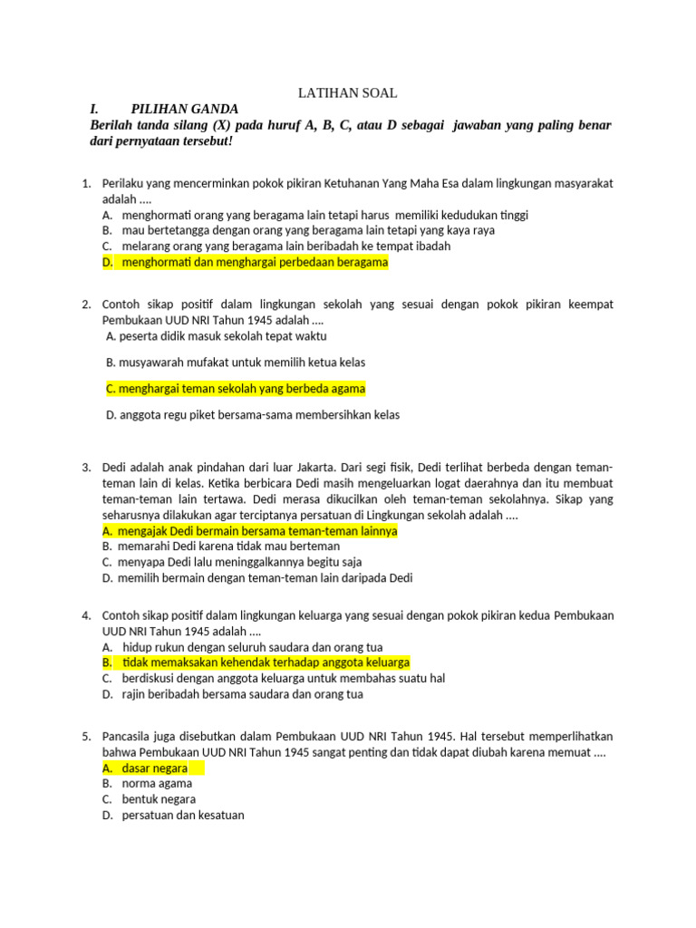 LATIHAN SOAL Bab 2 Kls 9 | PDF