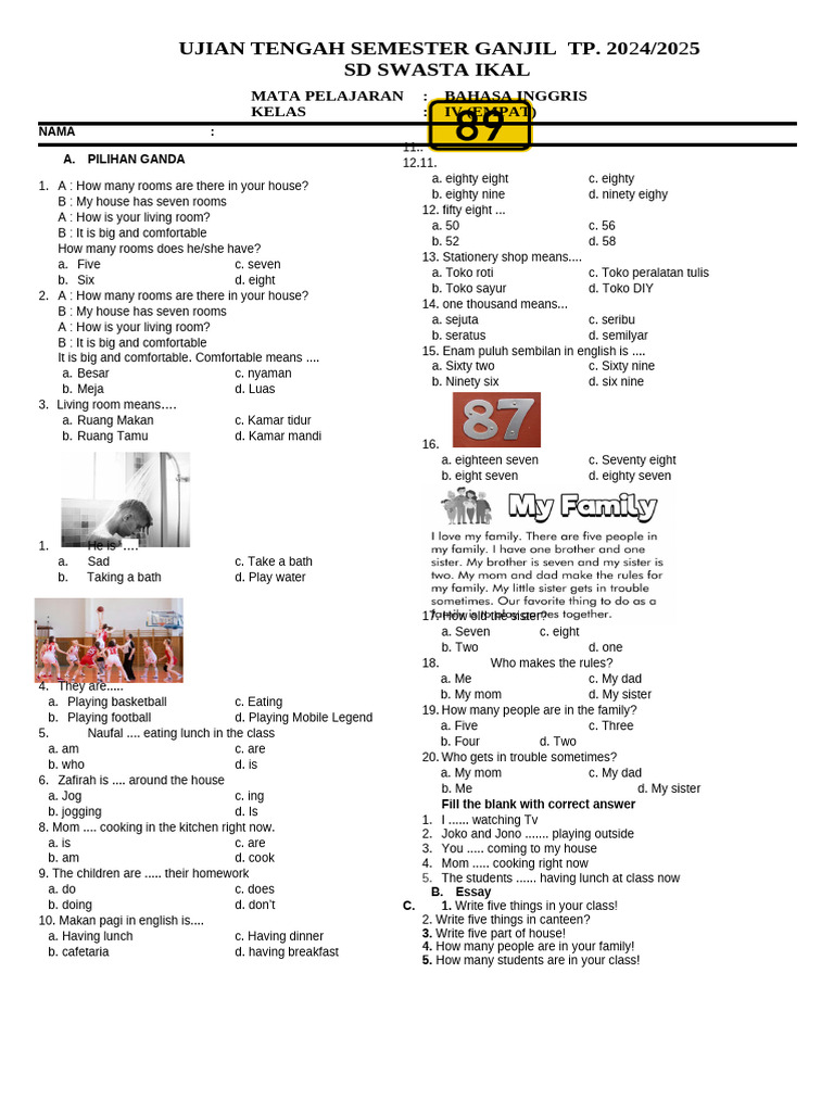 Soal Midterm English 4 | PDF | Meal | Cuisine