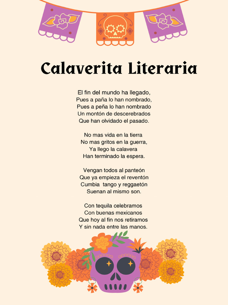 Documento A4 Calaverita Literaria Día de Muertos Ilustrado Naranja | PDF