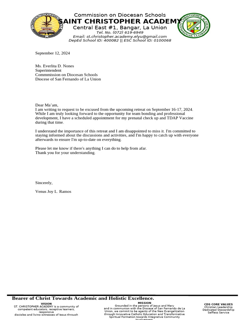 Excuse Letter | PDF | Christian Movements | Religious Belief And Doctrine