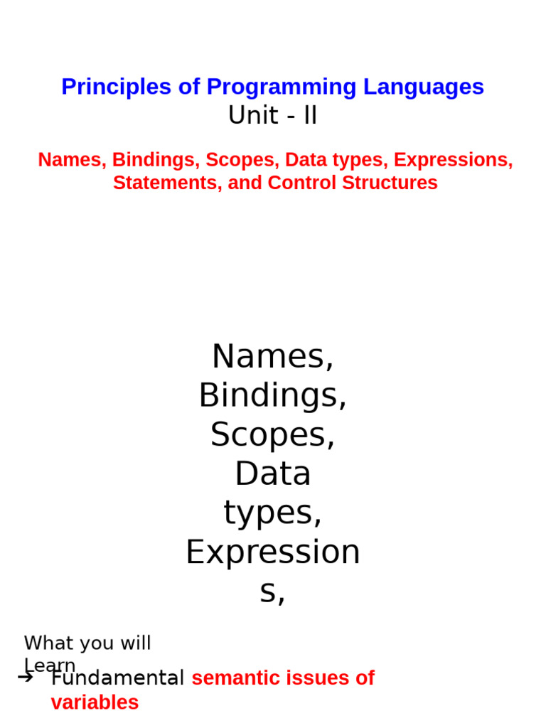 PPL Unit - II | PDF | Data Type | Variable (Computer Science)