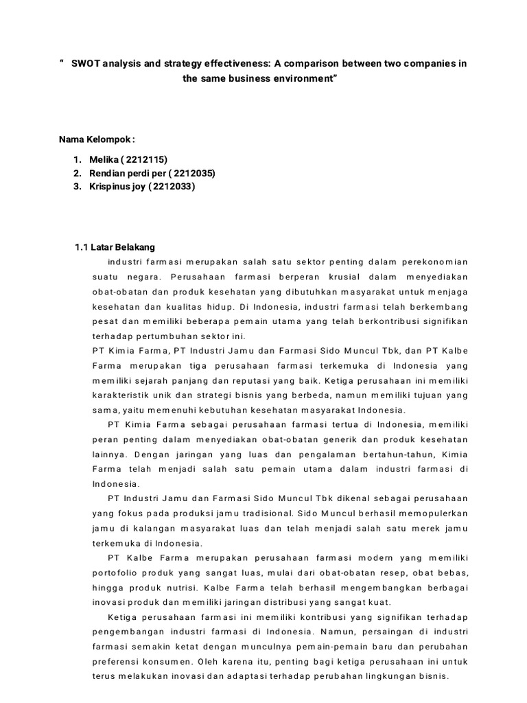 SWOT Analysis and Strategy Effectiveness: A Comparison Between Two ...
