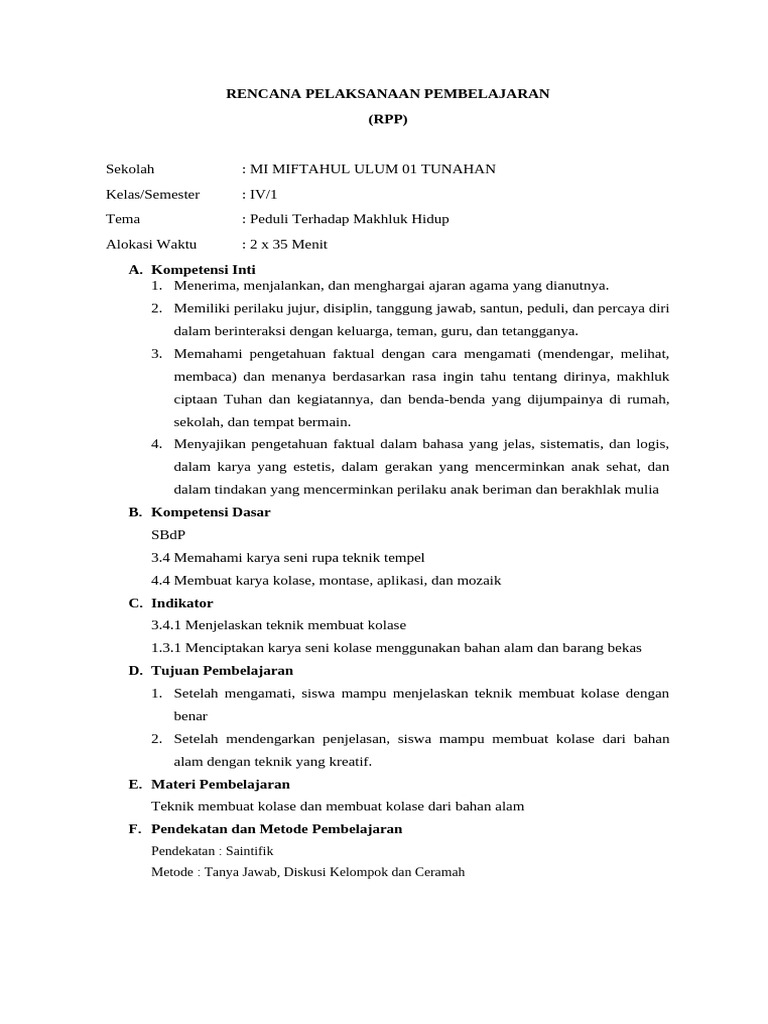 3 2 A 1 RPP KETERAMPILAN BERPIKIR DAN BERTINDAK KREATIF | PDF