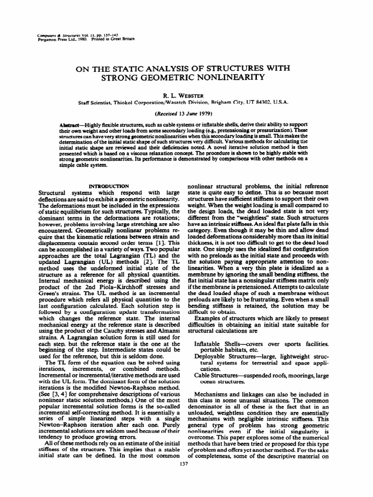 Static Analysis of Nonlinear Structures | PDF | Continuum Mechanics ...