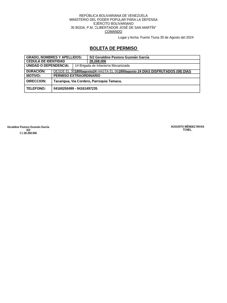 Boletas de Permiso Militar en Venezuela | PDF | Venezuela ...