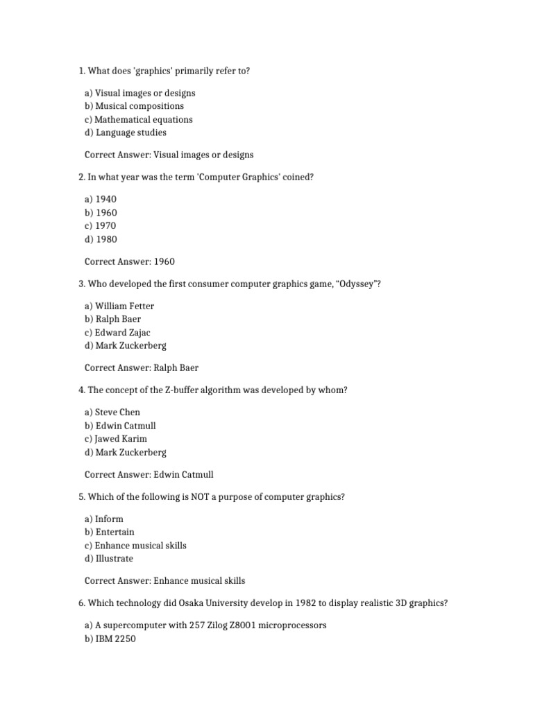 Multiple Choice Questions With Answers | PDF | Computer Graphics | Multidimensional Signal ...