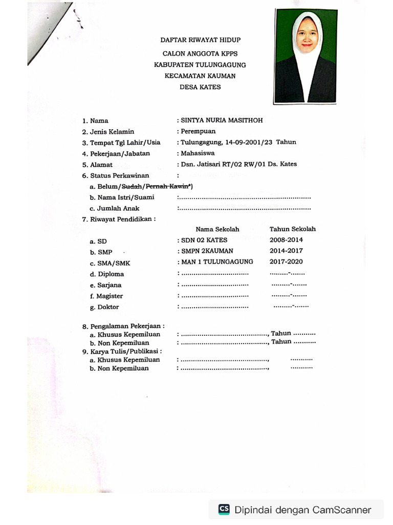 Daftar Riwayat Hidup Sintya | PDF