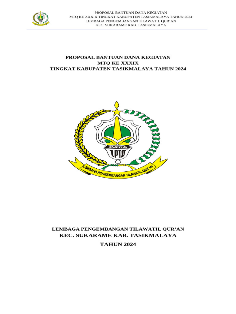 Draf Proposal MTQ Kec. Sukarame Tahun 2024 | PDF