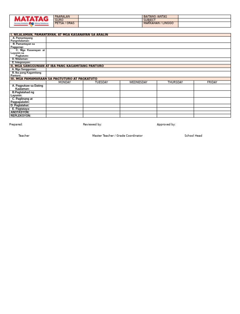 DLL Template in Filipino | PDF