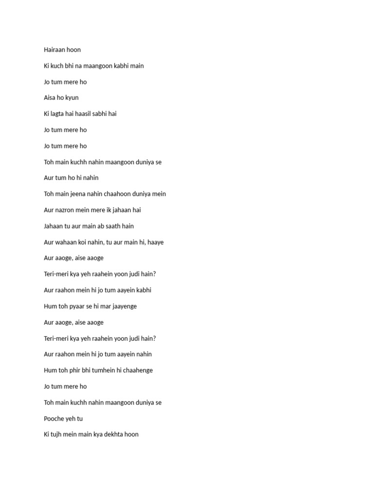 Jo Tum Mere Ho: Lyrics & Meaning | PDF | Art