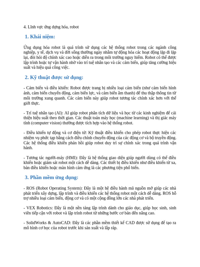 Lĩnh V C NG D NG T Đ NG Hóa, Robot | PDF
