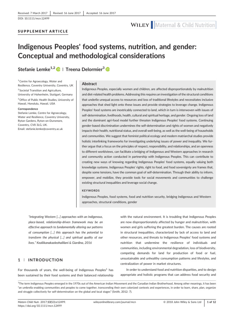 Maternal Child Nutrition - 2018 - Lemke - Indigenous Peoples Food ...