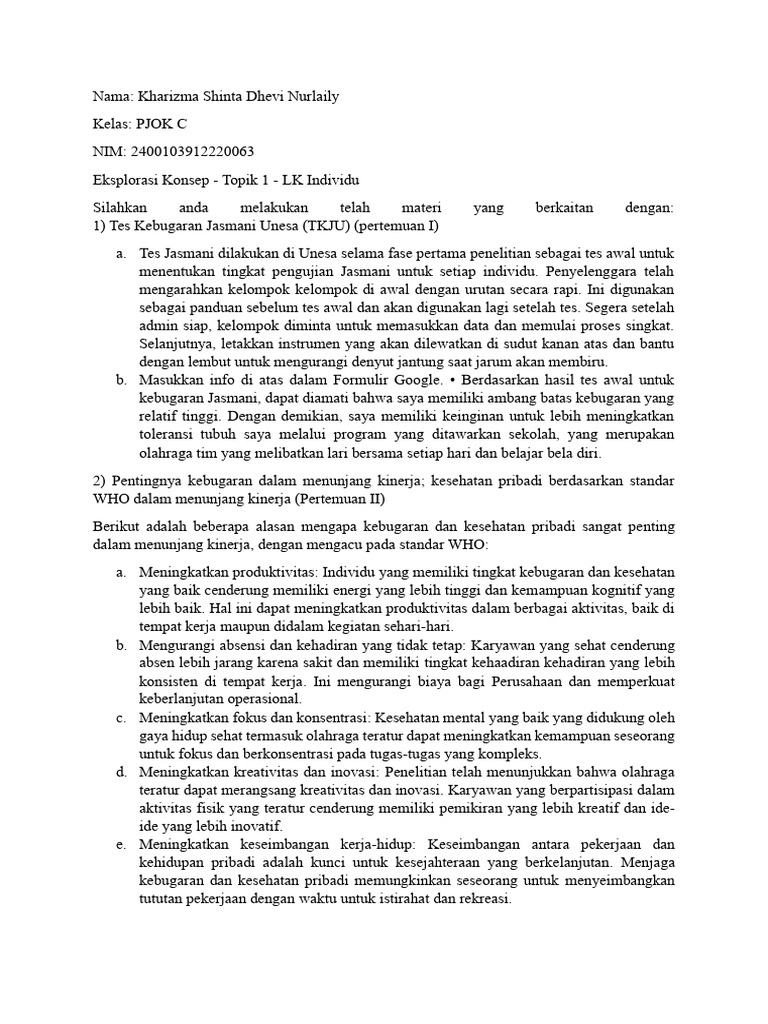 Eksplorasi Konsep - Topik 1 - LK Individu | PDF | Karier & Perkembangan | Pengembangan Diri