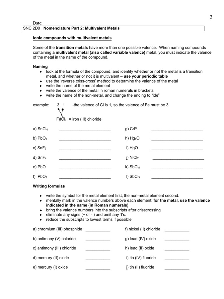 Nomenclature - Multivalent Metals | PDF | Valence (Chemistry ...