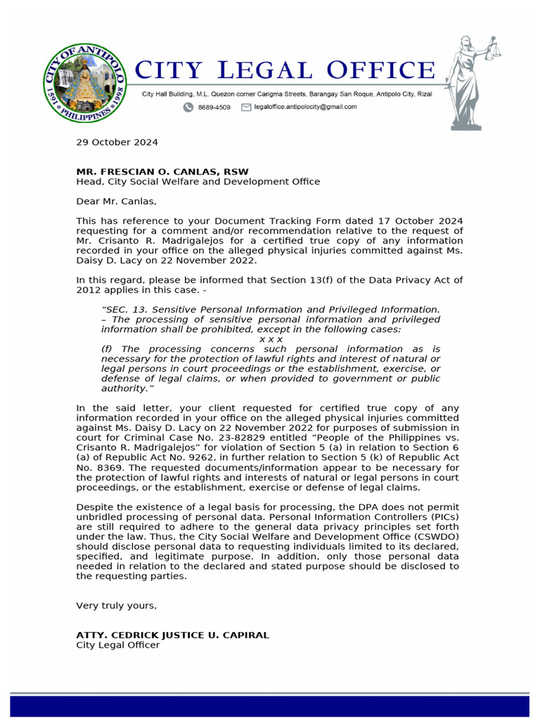 Letter To CSWD Madrigalejos | PDF