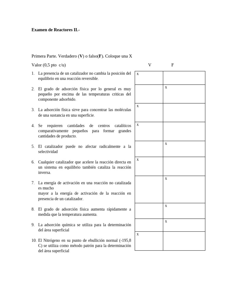 Examen de Reactores II | PDF | Adsorción | Catálisis