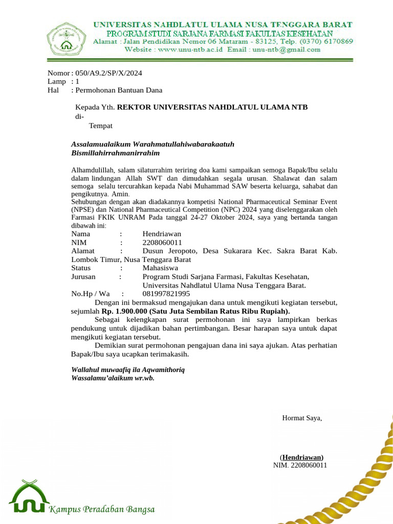 Pengajuan Dana Lomba Npse | PDF