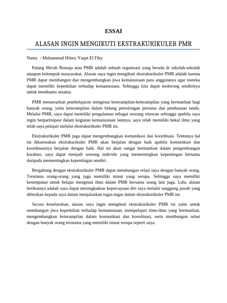 Essay PMR Hilmy | PDF | Karier & Perkembangan