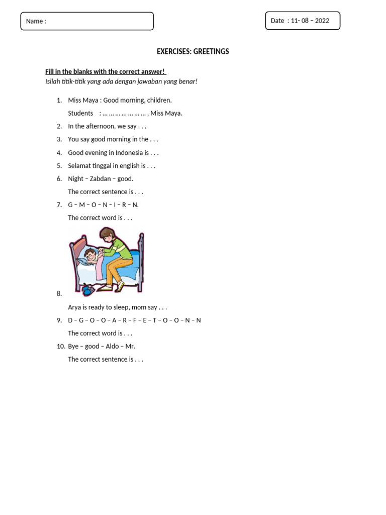 Greetings Exercises for Students | PDF