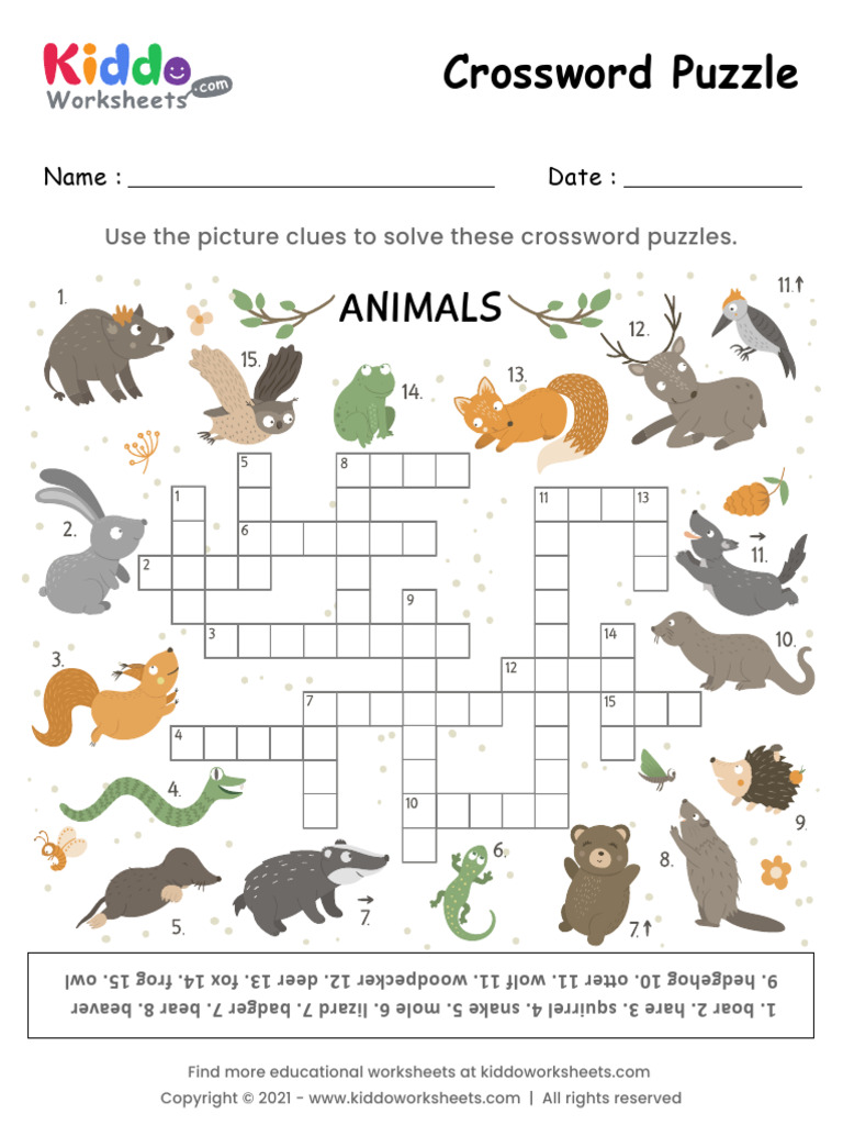 Crossword Puzzle Animals Worksheet | PDF