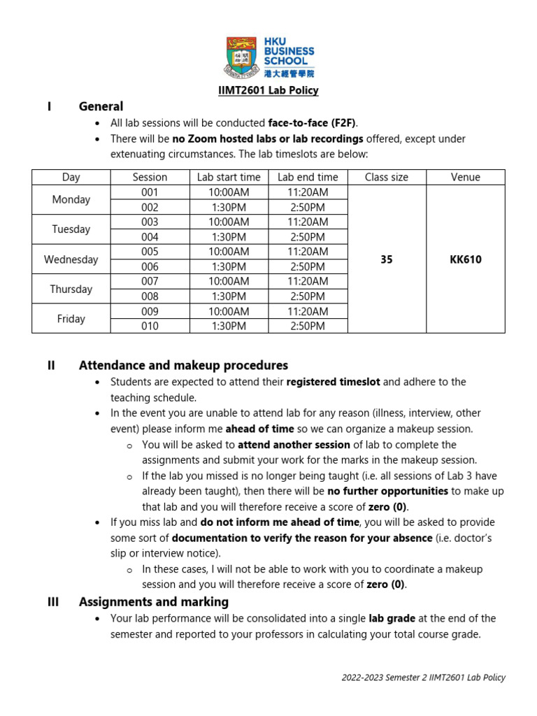 IIMT2601 23 s2 Lab Policy | PDF