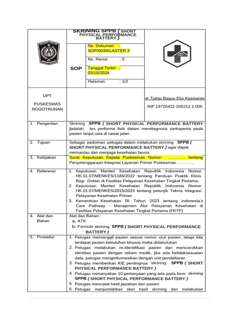 SOP Skrining SPPB | PDF