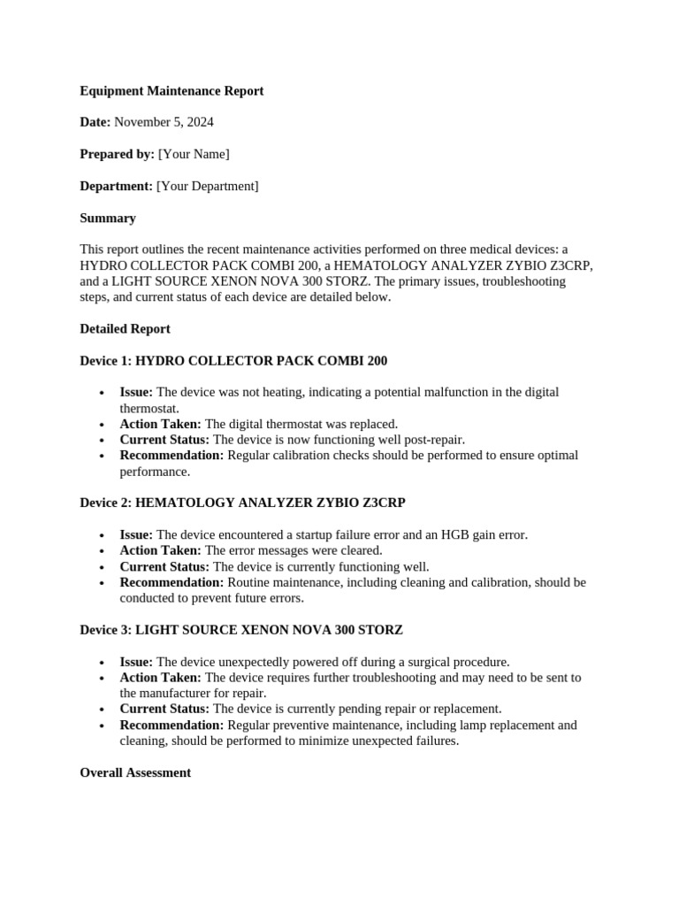 Medical Equipment Maintenance Report | PDF | Business | Computers