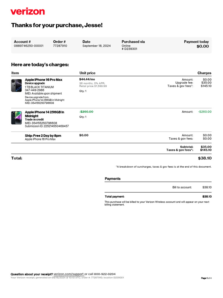 Order Receipt | PDF | Credit Card | Fee