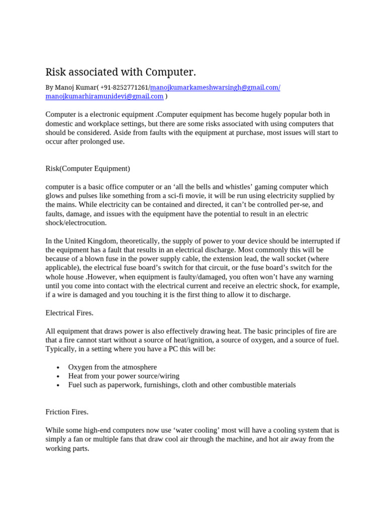 Risk Associated With Computer. | PDF | Fuse (Electrical) | Fires