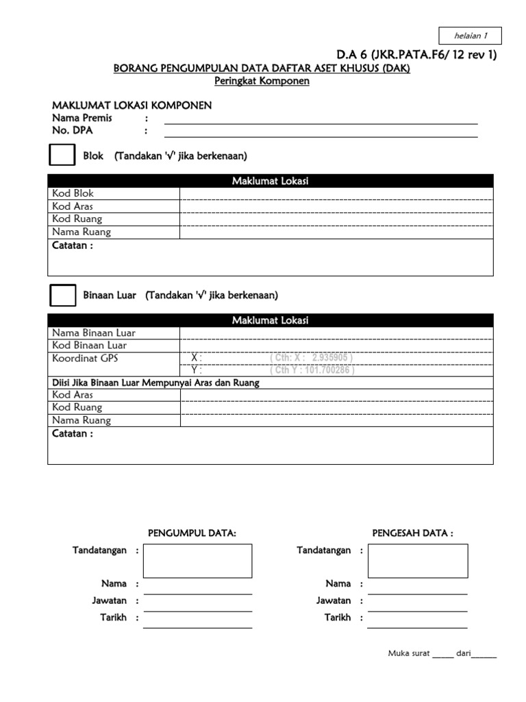 46 DA 6 Daftar Aset Khusus DAK Komponen | PDF