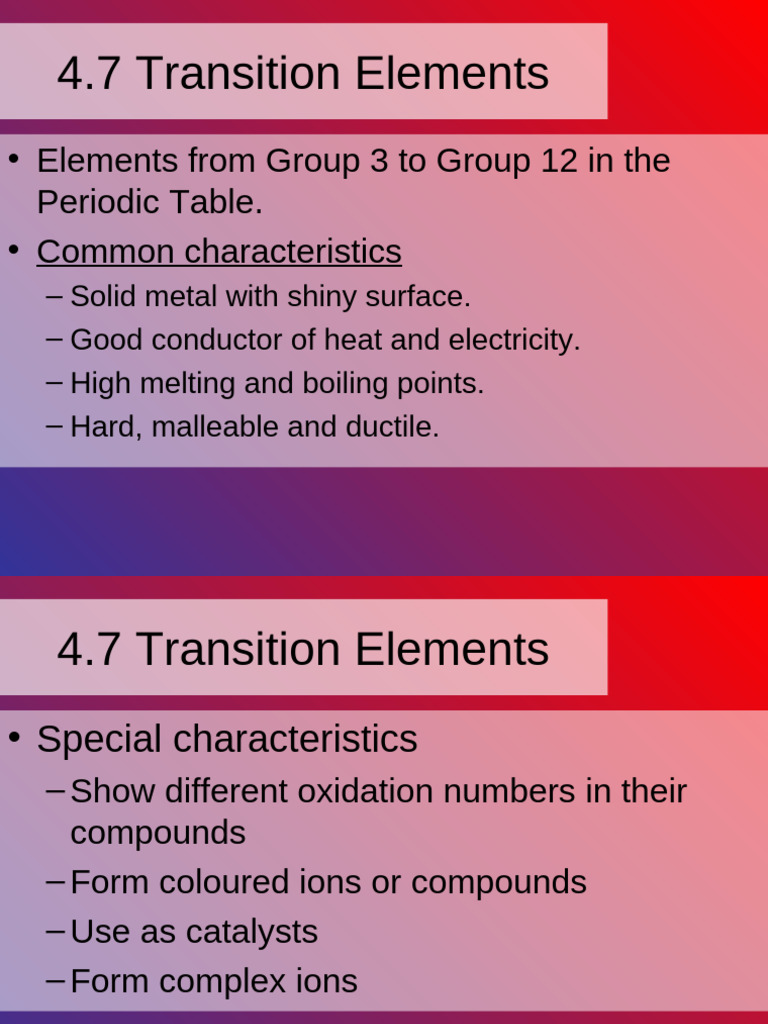 4.7 Transition Elements | PDF | Transition Metals | Chromium