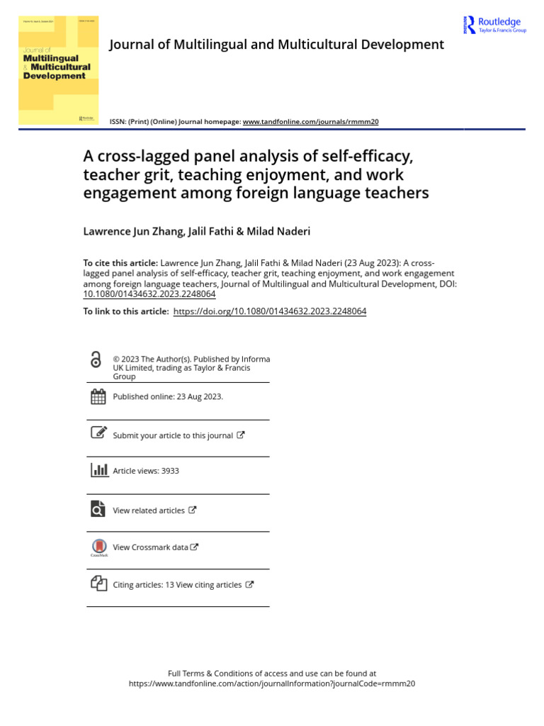 A Cross-Lagged Panel Analysis of Self-Efficacy Teacher Grit Teaching ...