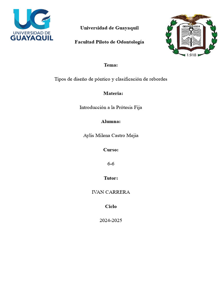 Diseño de Pónticos en Odontología | PDF | Diente | Ramas de Odontología