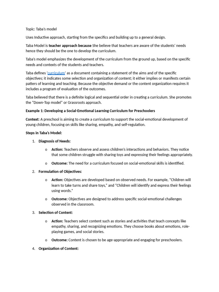 Taba's Model | PDF | Curriculum | Teachers